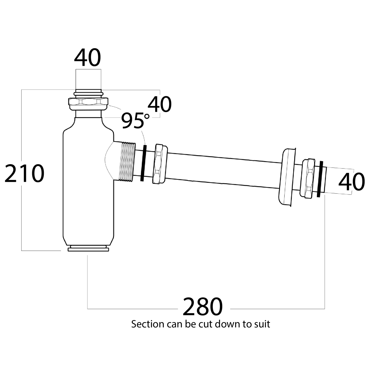 CB | 40mm CTS Bottle Trap, Short Crimped Inlet, 250 Tail with Loose Nut ...