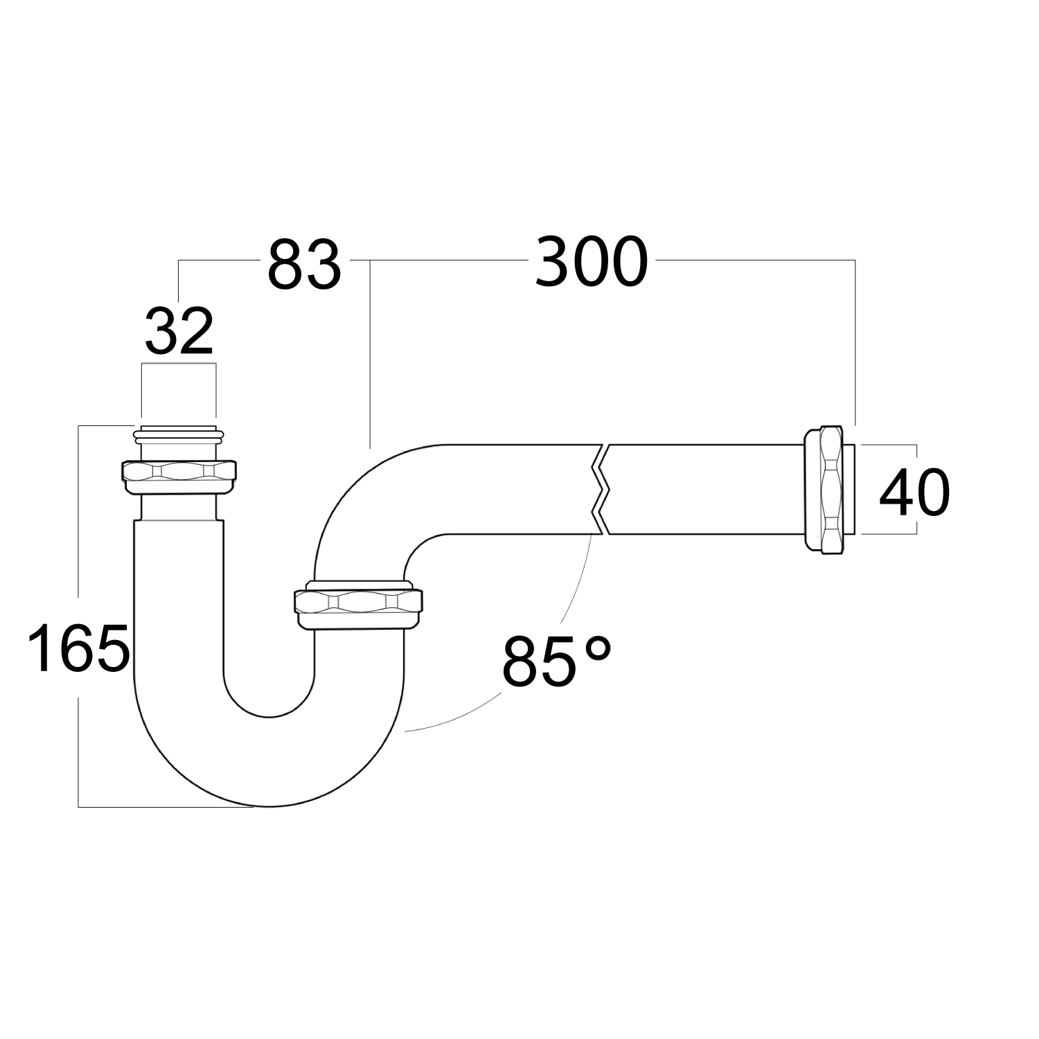 CB | 32mm CTS x 40mm CTS P Trap with 300mm Tail - Extended Tail Loose ...