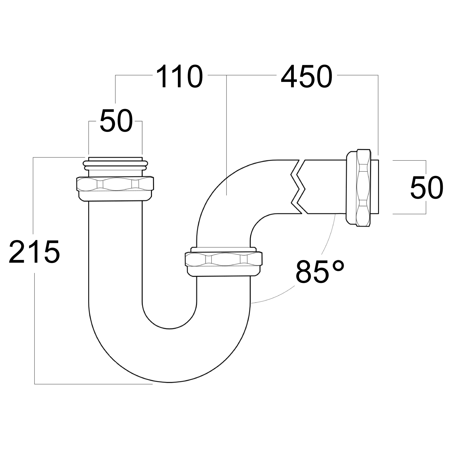 CB | 50mm CTS P Trap with 450mm Tail - Extended Tail Loose Nut Type - P ...