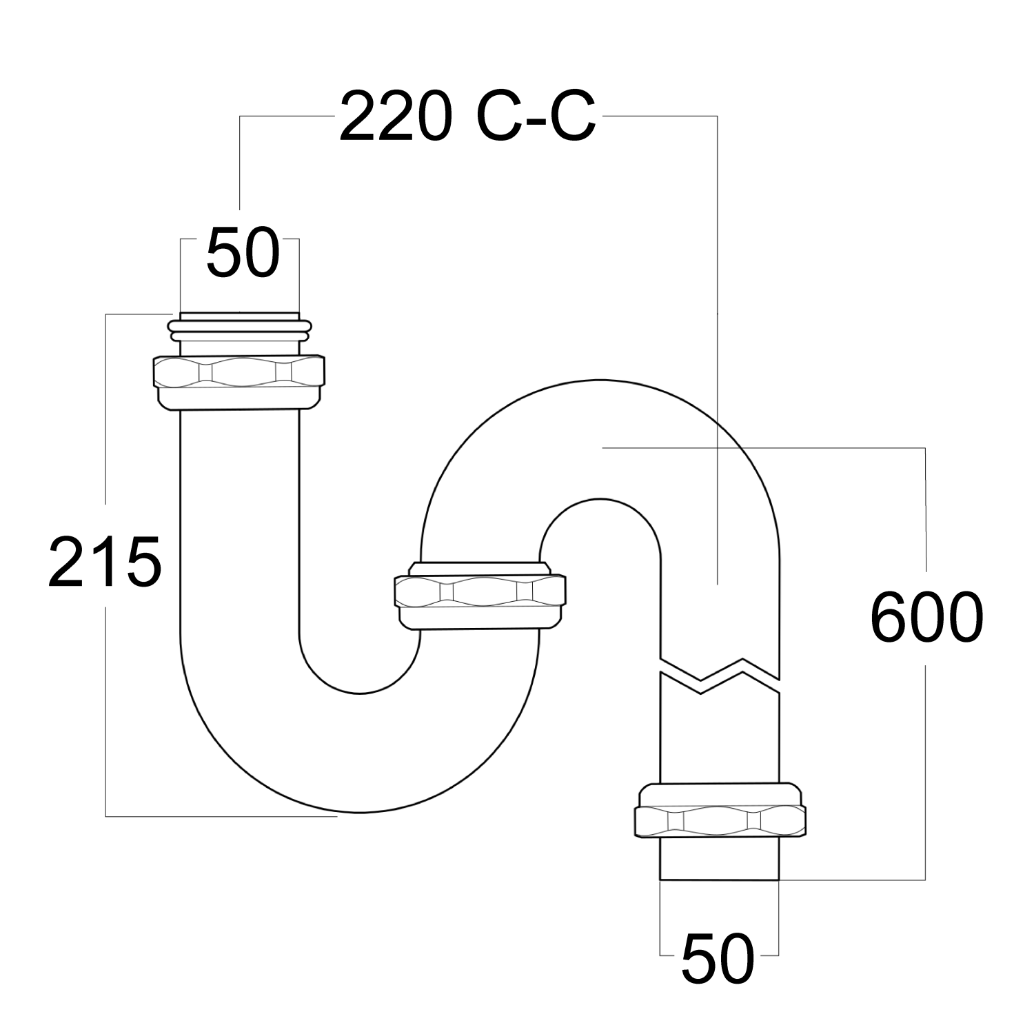 CB | 50mm CTS S Trap with 600mm Tail - Extended Tail Loose Nut Type - S ...