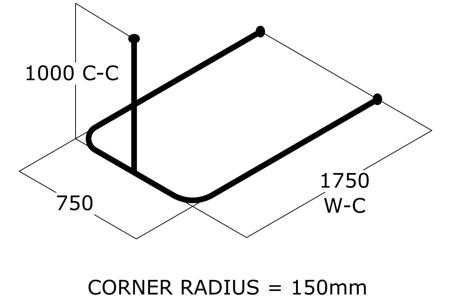 CB | U Shape Rail with Single Ceiling Support - Shower Curtain Rails ...