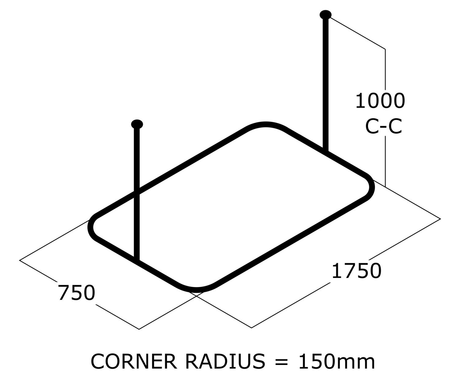 CB | Rectangular Rail with Two Ceiling Supports - Shower Curtain Rails ...