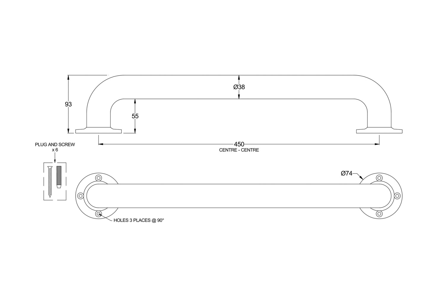 CB | Hand Rail - 450mm Long Centre to Centre - Hand Rails & Grab Rails ...