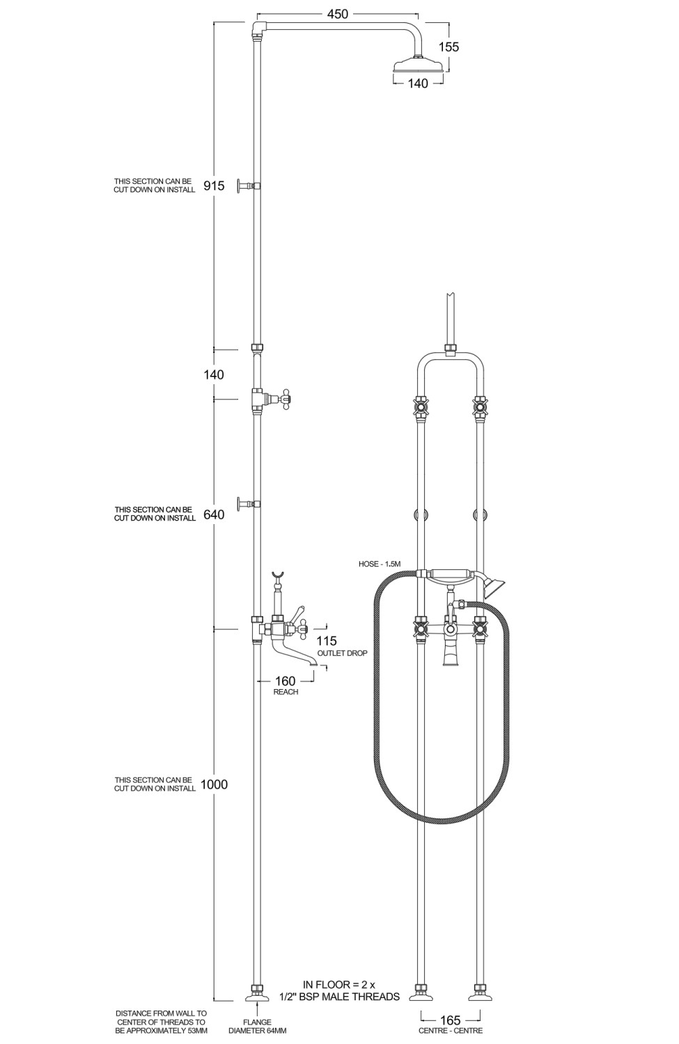 CB | Heritage Combination Diverter & Exposed Shower with Fixed Arm ...