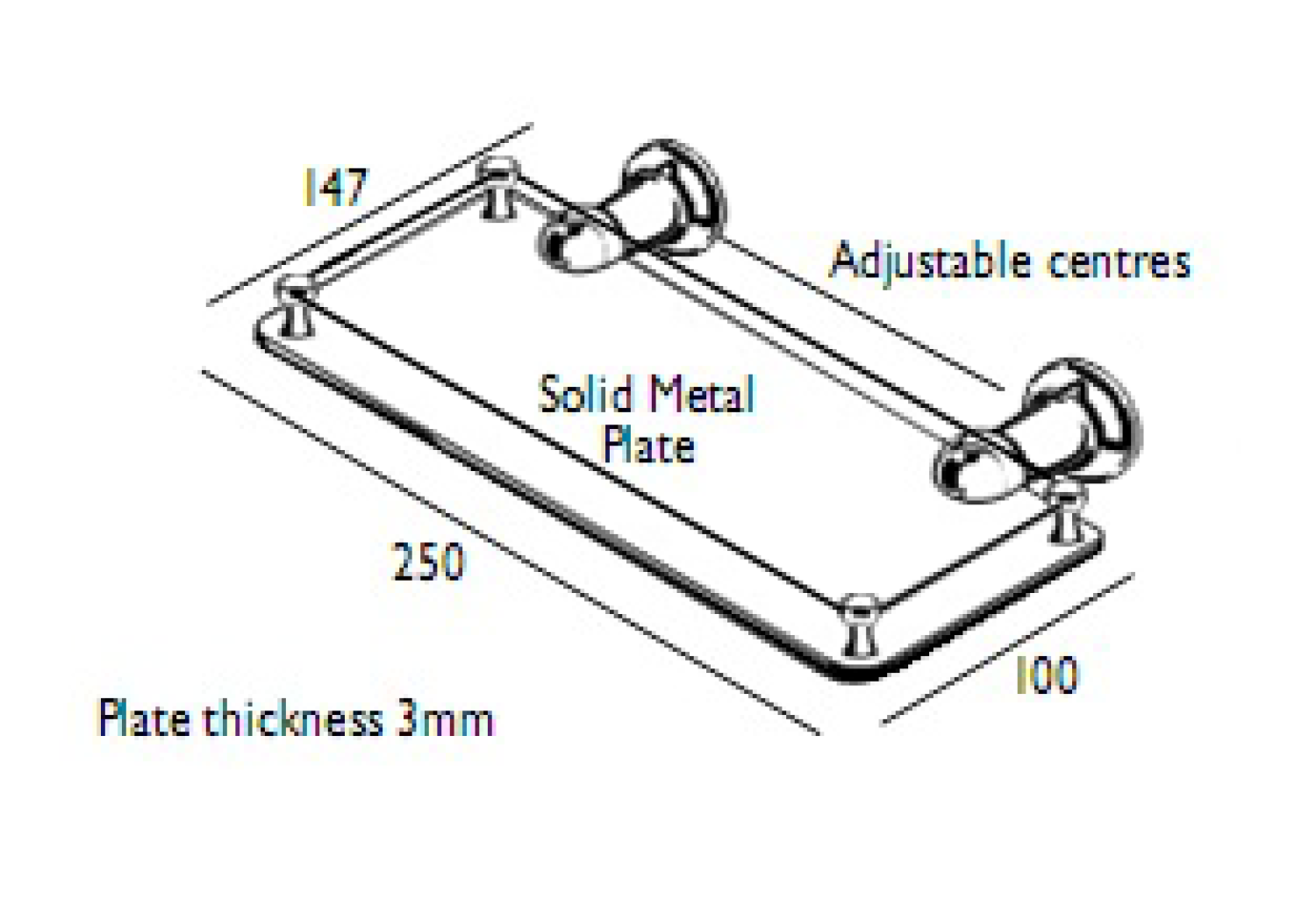 CB | Roulette Solid Brass Shower Shelf with Deco Rail - 100mm Wide x ...