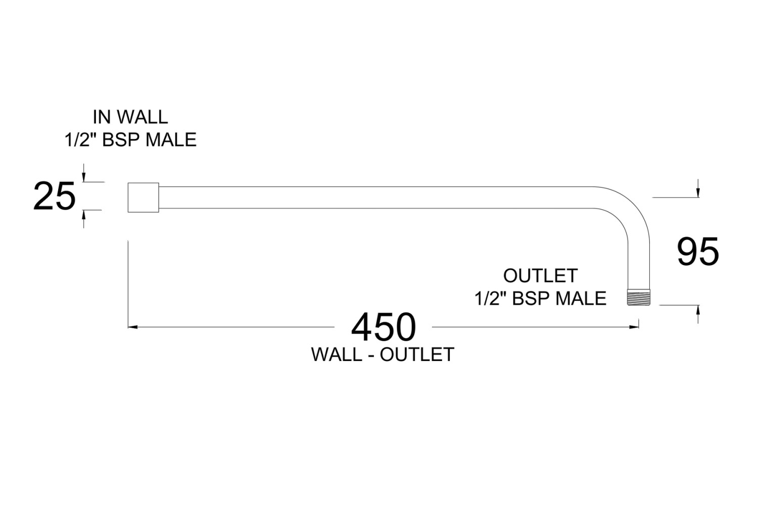 CB | Straight Overhead Shower Arm Only with Female Socket Inlet ...