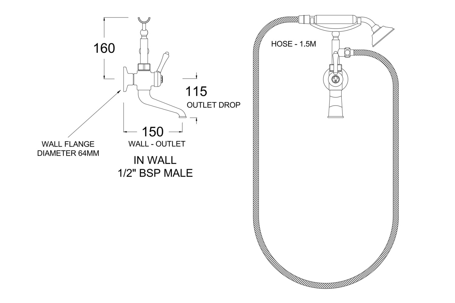 CB | Telephone Outlet Only with Cradle, Handshower & Hose - Handshower ...