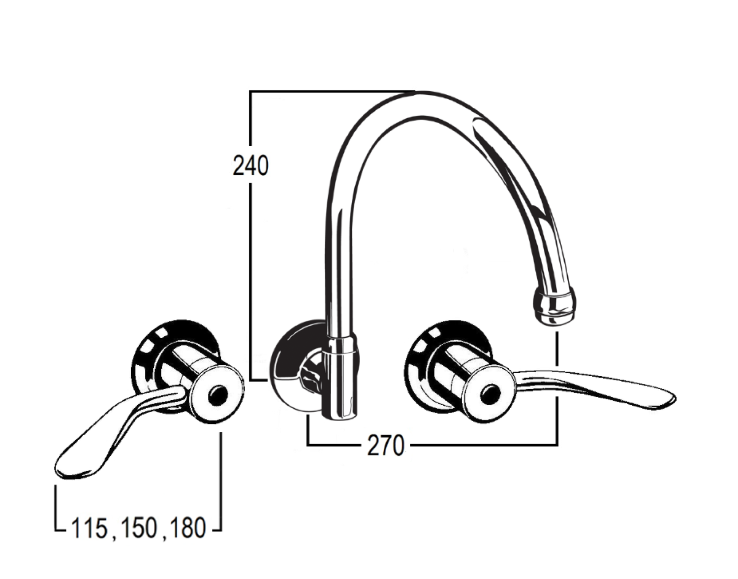 CB | Torrens Flared Lever Wall Sink Set with Gooseneck Outlet - Wall ...