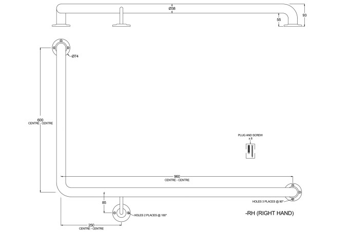 CB | L Shape Hand Rail - 960mm x 600mm Centre to Centre - Hand Rails ...