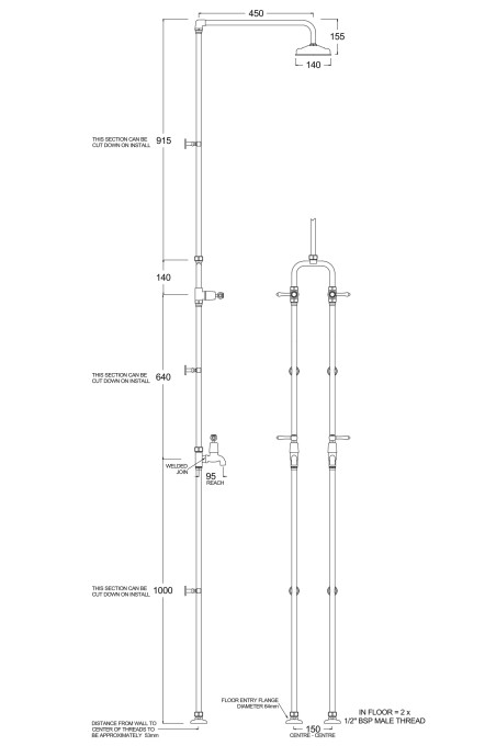 CB | Roulette Lever Tubular Bath/Shower Set with Bottom Entry & Legs ...