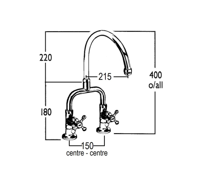 CB | Roulette Exposed Hob Sink Set with Front Taps & Swivel Gooseneck ...